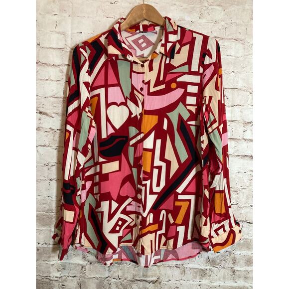 Big Dart | Tops | Big Dart Top Womens 6 Red Pink Retro Abstract Art ...